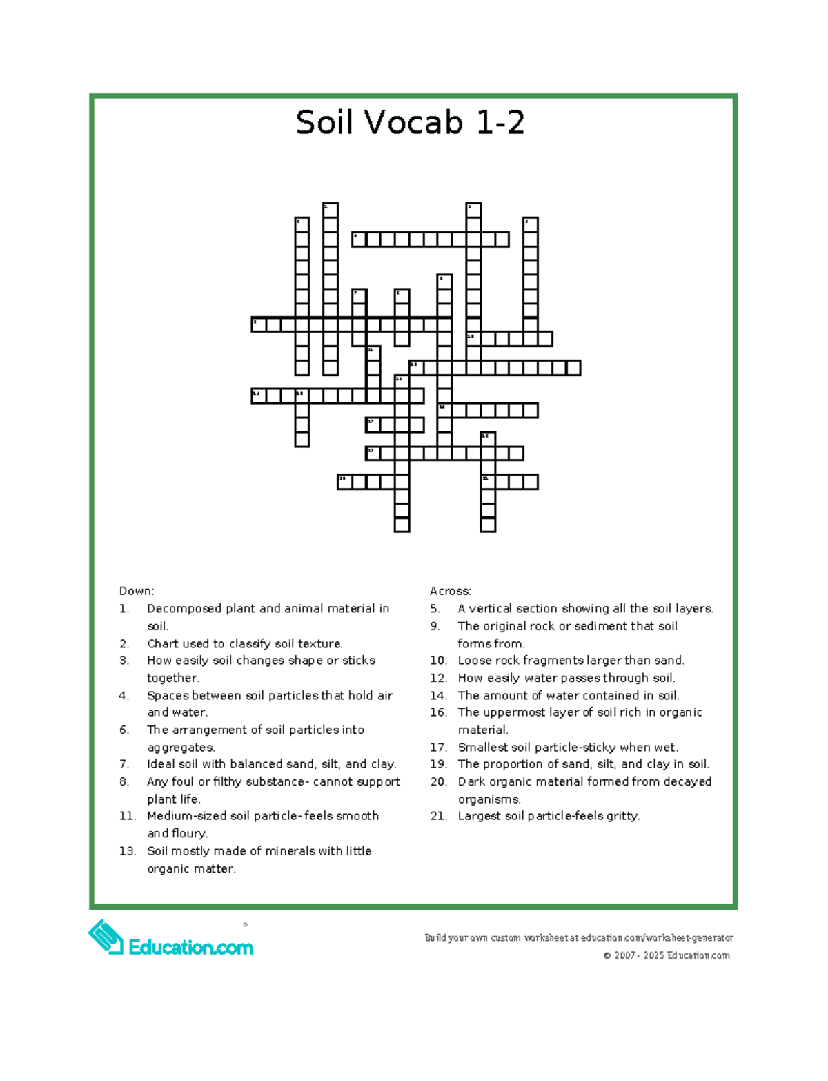 Soil Vocabulary Worksheet - Key Terms and Definitions - Studocu