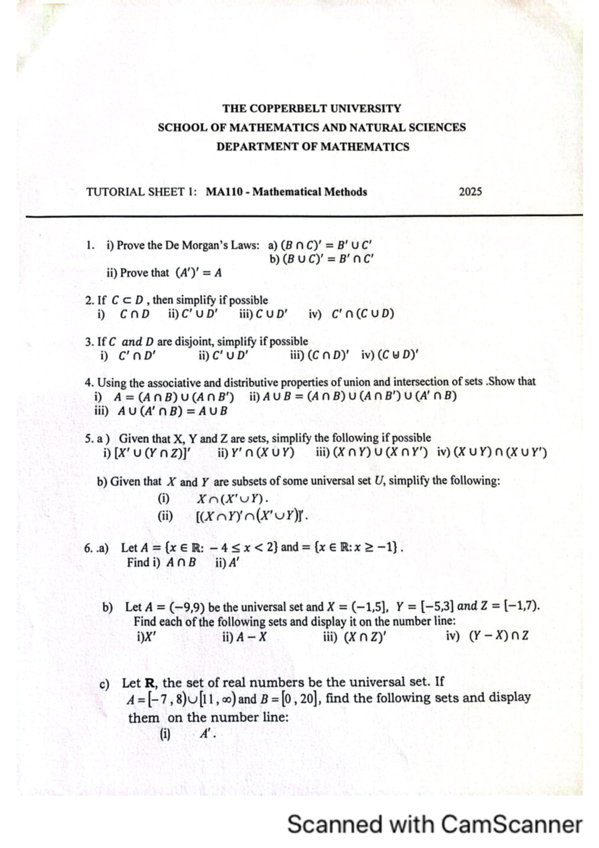 Tutorial Sheet 1: MA110 Mathematical Methods 2025 Solutions & Exercises - Studocu