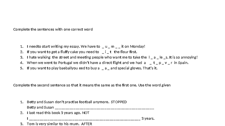 Exit Ticket 1: Sentence Completion & Paraphrasing Exercise - Studocu