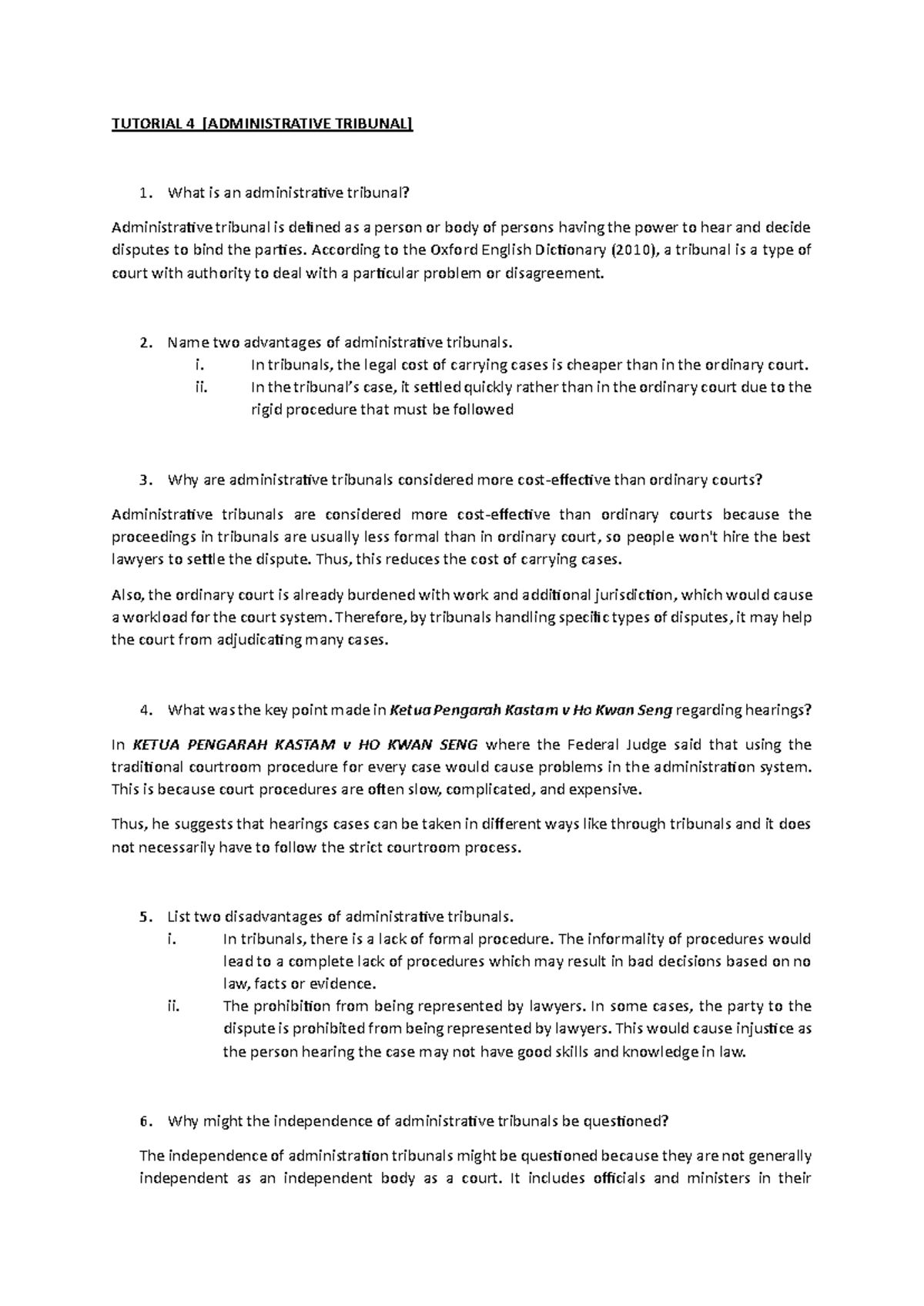 Tutorial 4: Understanding Administrative Tribunals and Their Impact ...