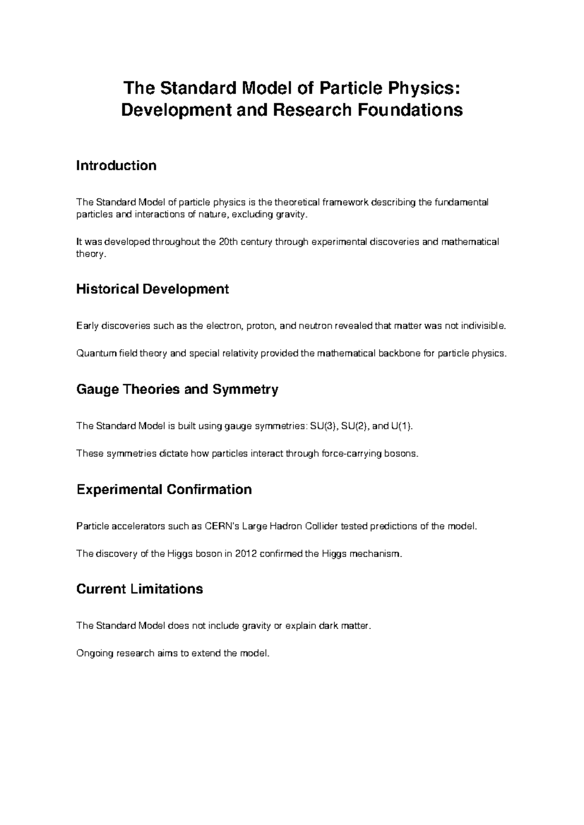 Standard Model of Particle Physics: Research Foundations and ...