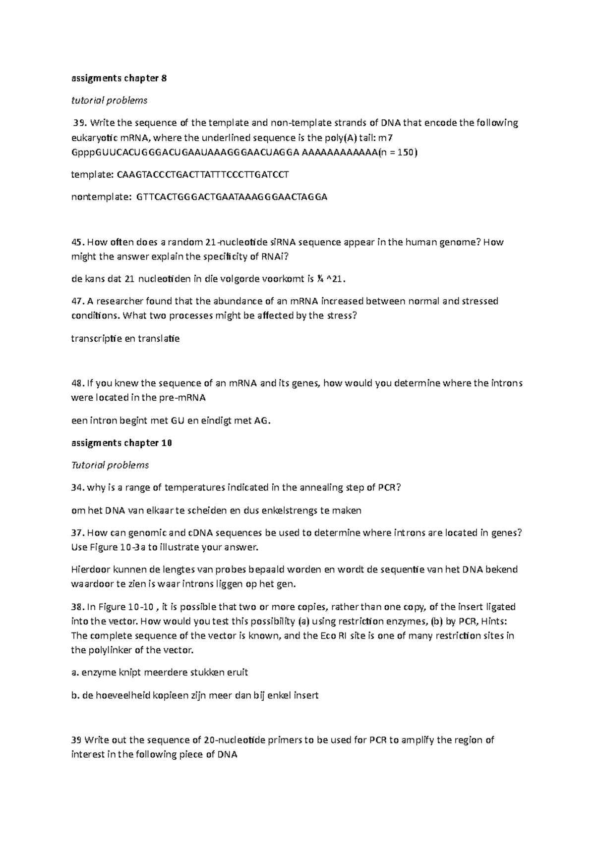 Assignments Chapter 8 & 10 Tutorial Problems Summary - Studeersnel