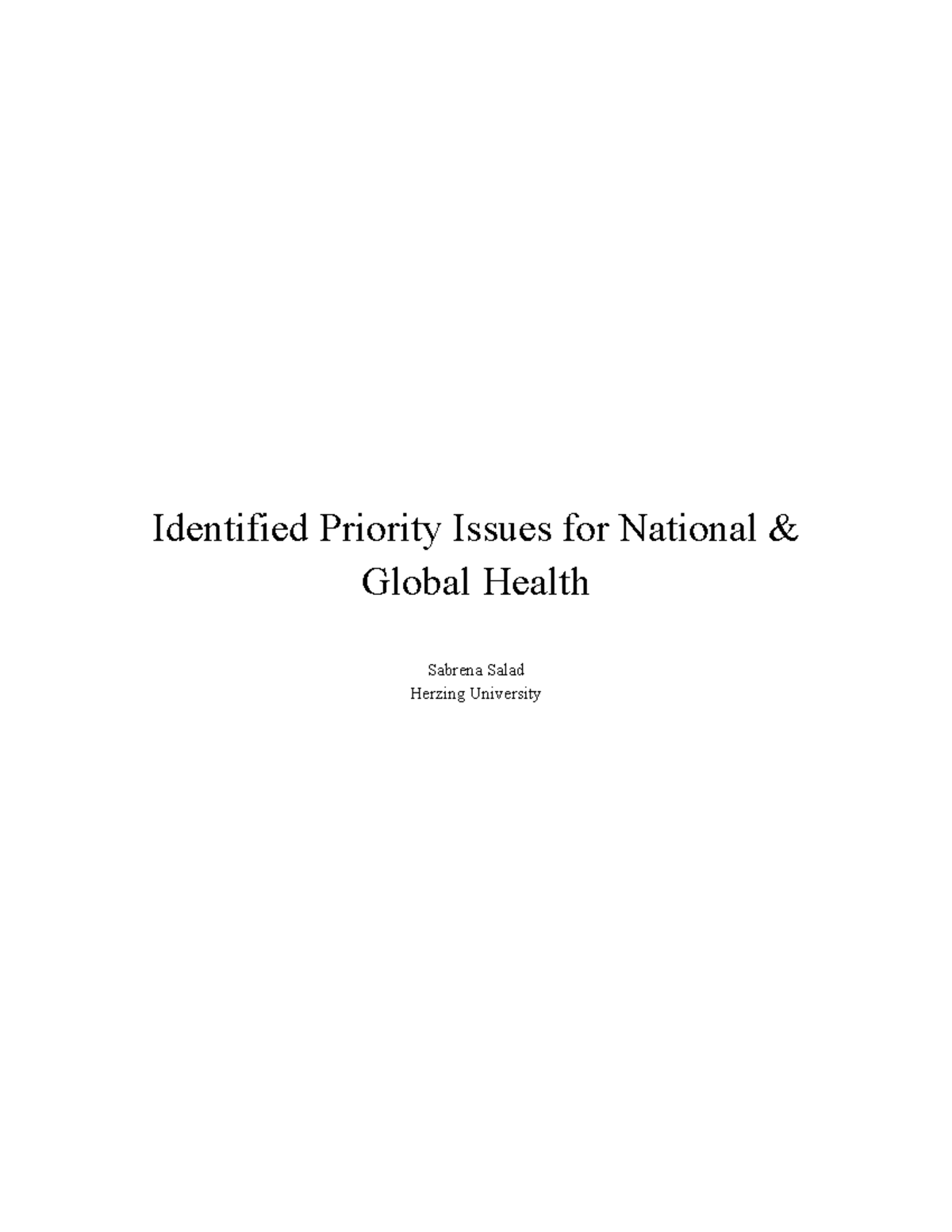 Priority Issues in Global Health: Mental Health, Vaccine Equity ...