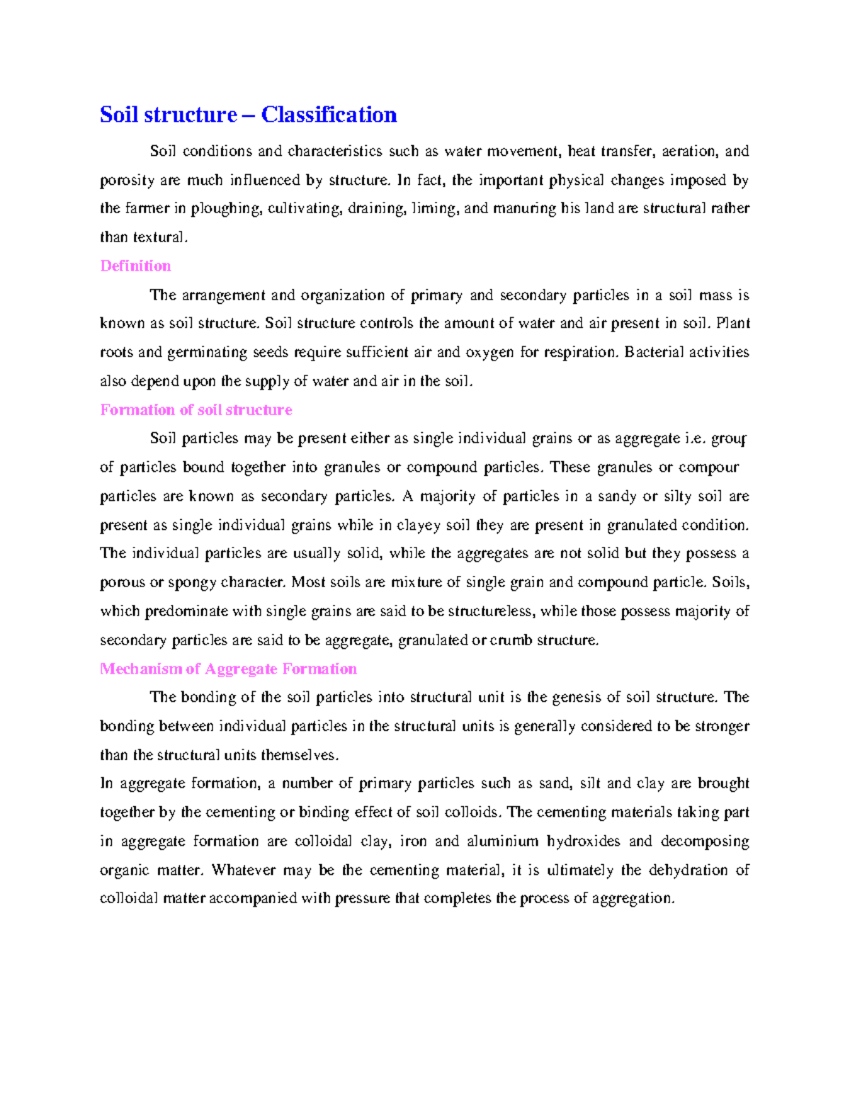 Soil Structure Classification: Types, Formation, and Importance - Studocu
