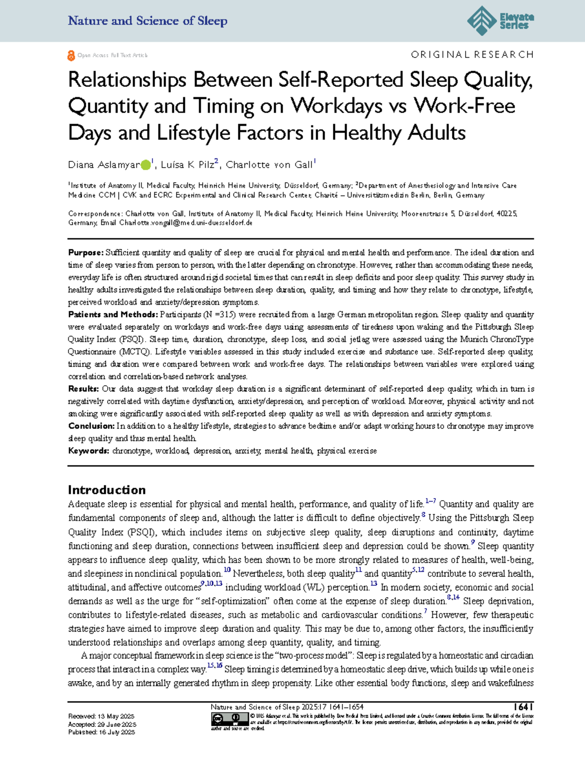 Relationships Between Sleep Quality, Quantity, and Timing in Healthy ...