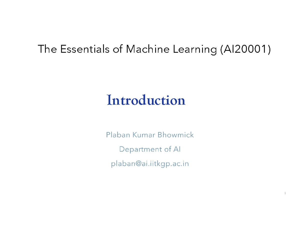 Machine Learning Essentials: Introduction & Key Concepts (CS101) - Studocu