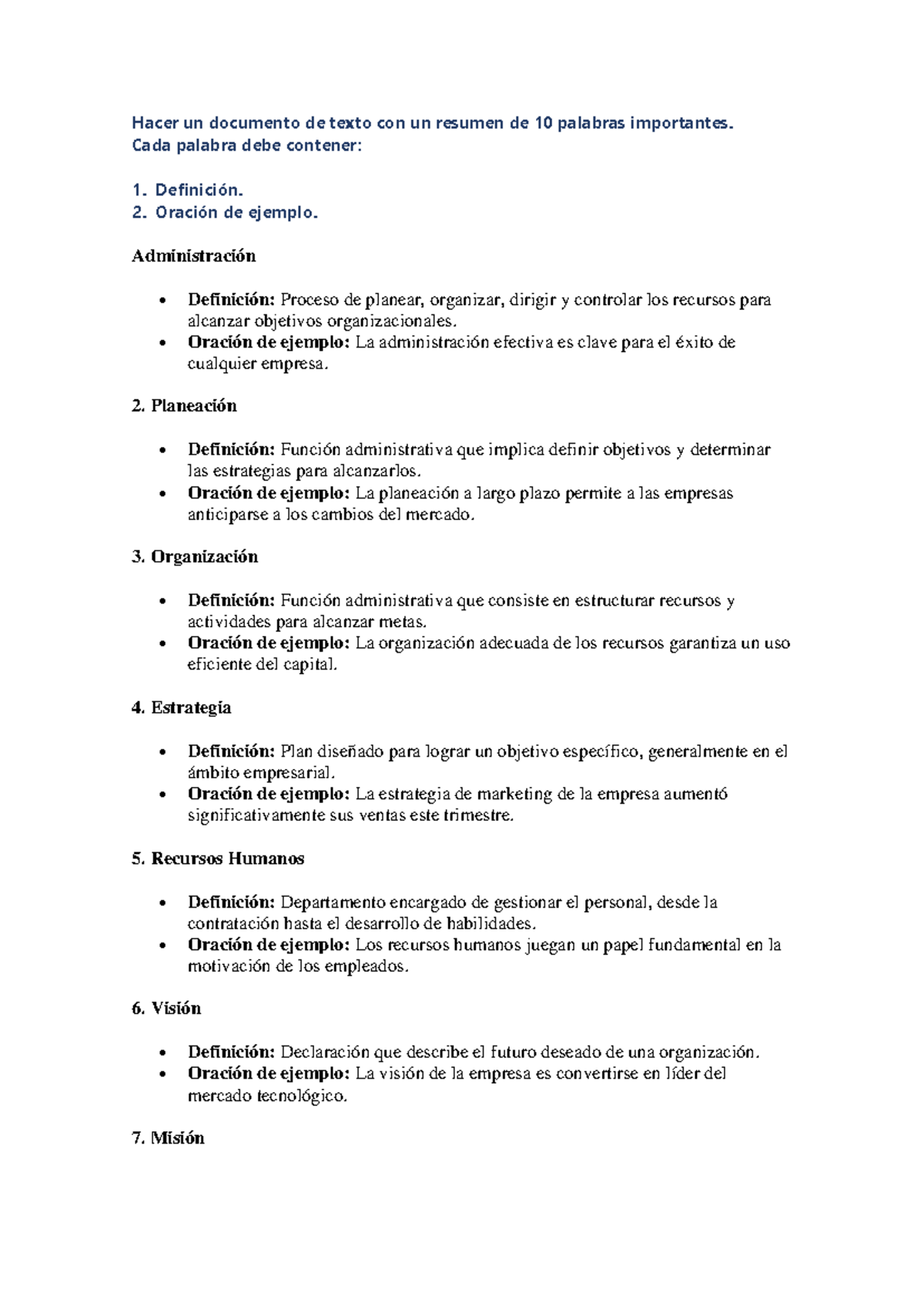 Resumen de 10 Palabras Clave en Administración - Microeconomía - Studocu