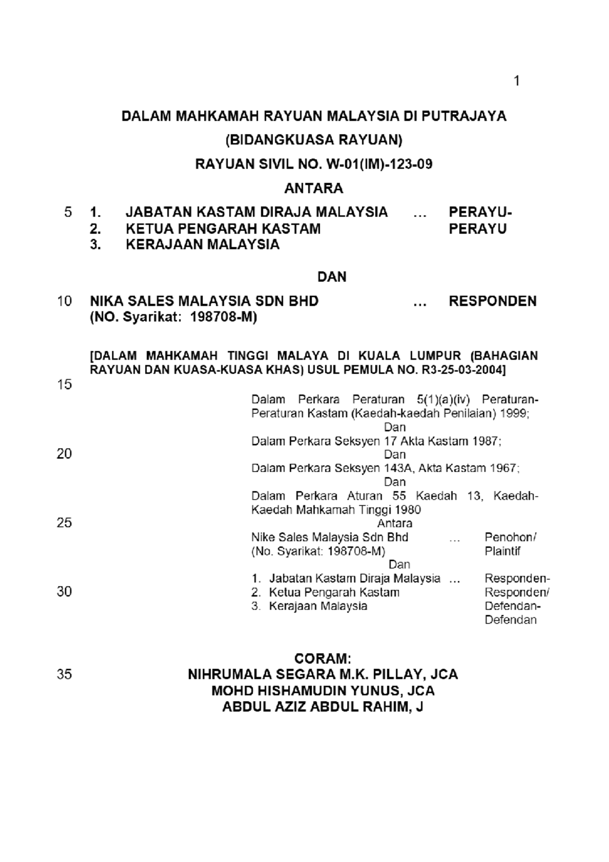 Rayuan Sivil No. 5: Jabatan Kastam vs. Nike Sales Malaysia - Keputusan ...