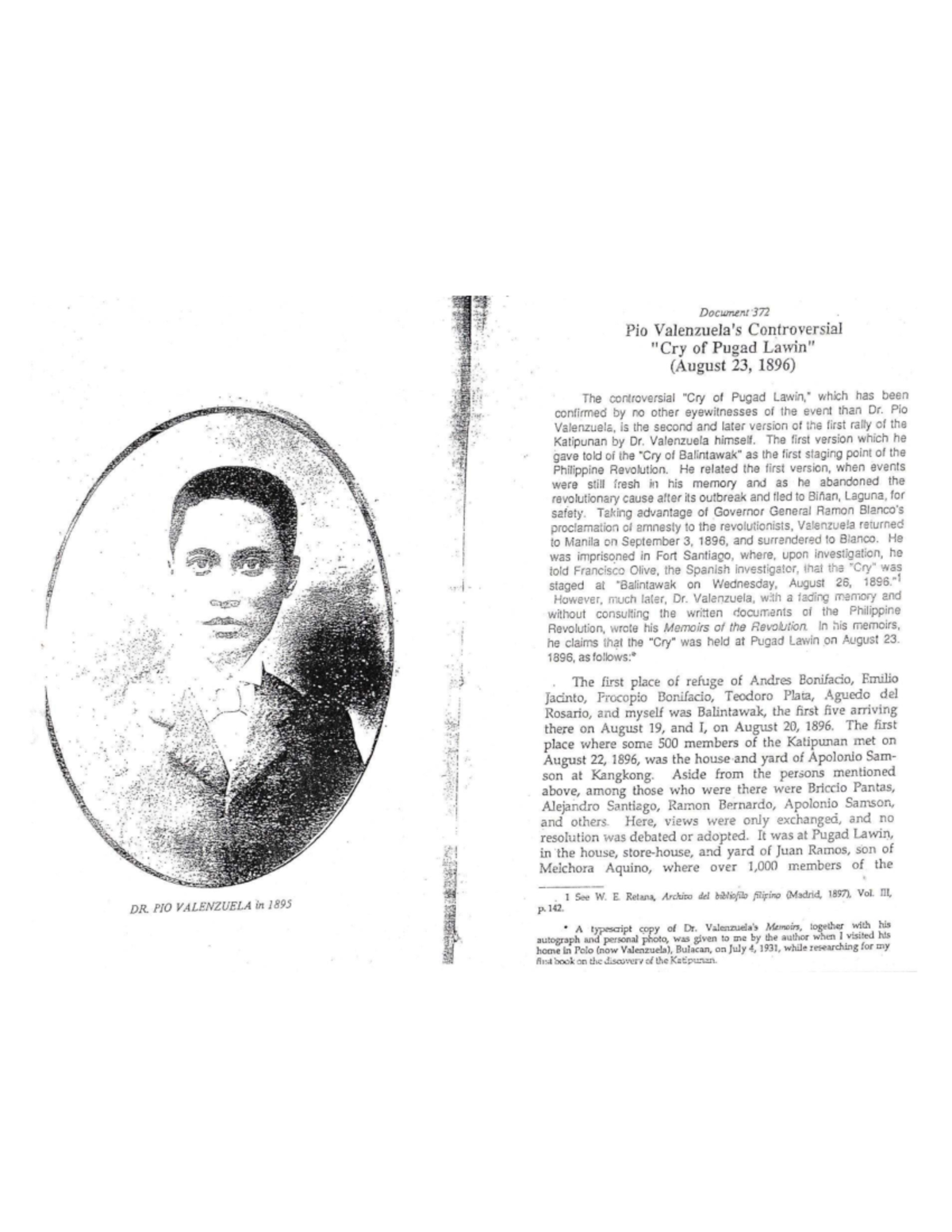 Document 372: Pio Valenzuela's Account of the Pugad Lawin Controversy ...