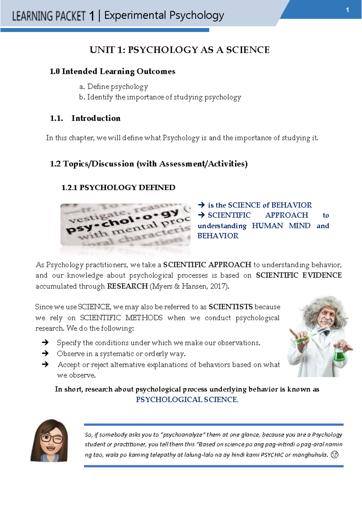 Learning Packet 1: Experimental Psychology Units 1 & 2 Overview - Studocu