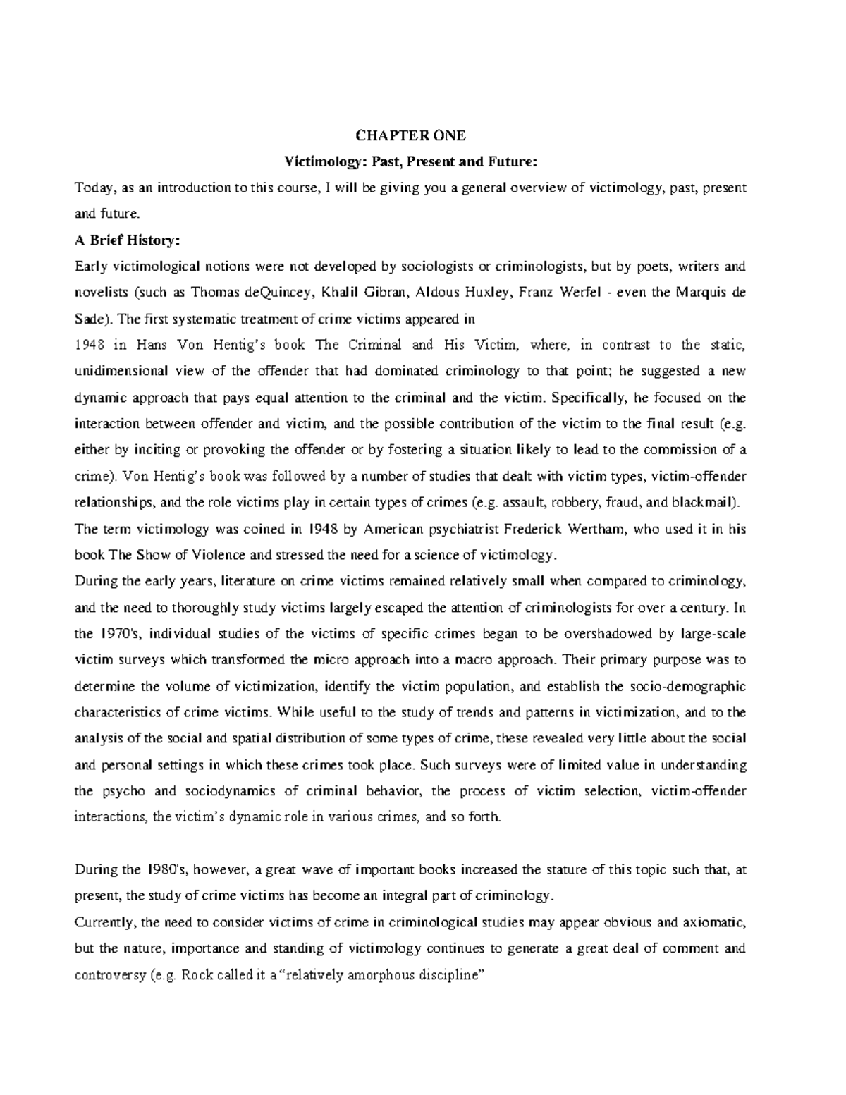 BJS 3123 Victimology: Chapter 1 Overview and Theoretical Insights - Studocu