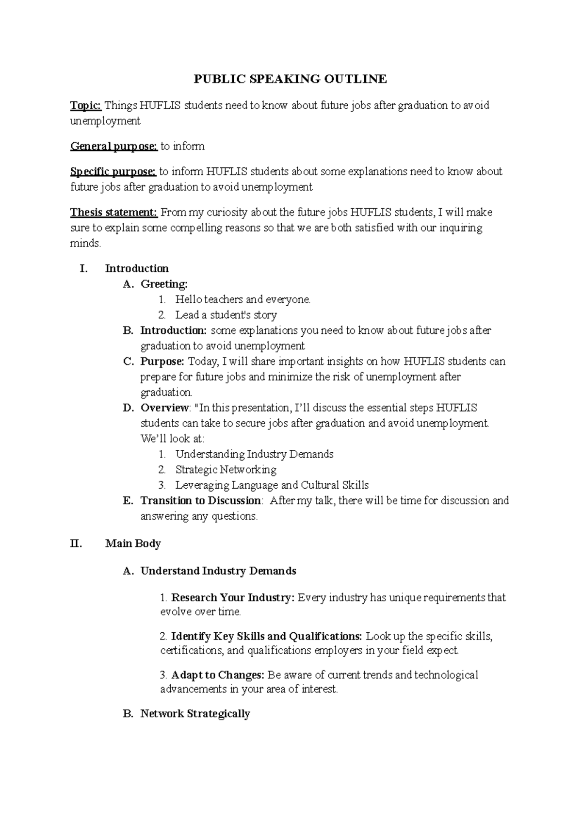 HUFLIS Public Speaking: Job Preparation Outline & Strategy Guide - Studocu