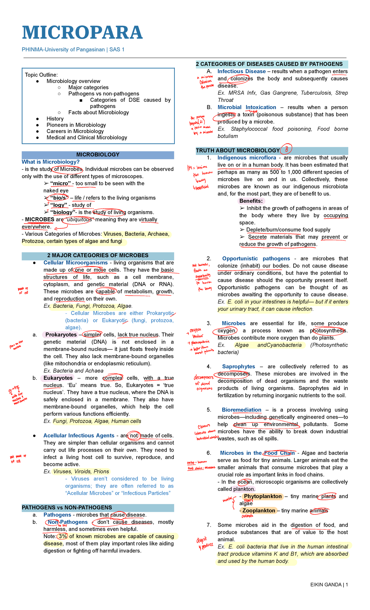 MICP LEC: Overview of Microbiology & Pioneers in the Field - Studocu