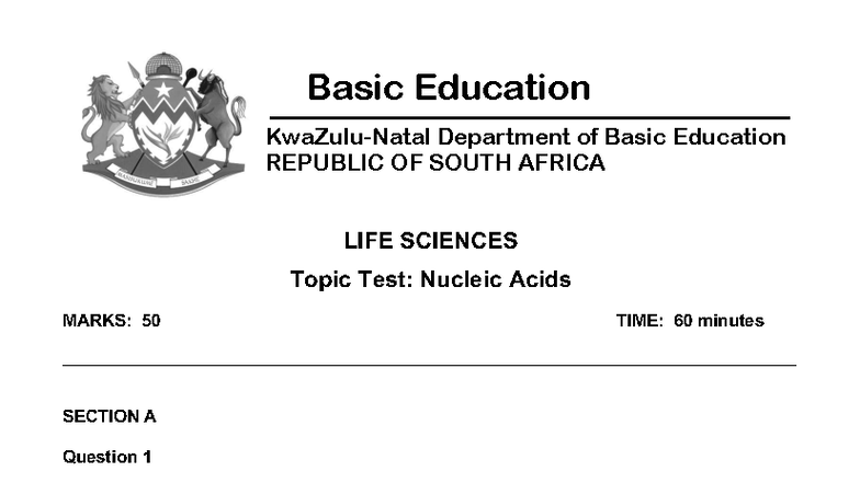 Grade 12 Life Sciences NSC Topic Test: Nucleic Acids and Meiosis - Studocu