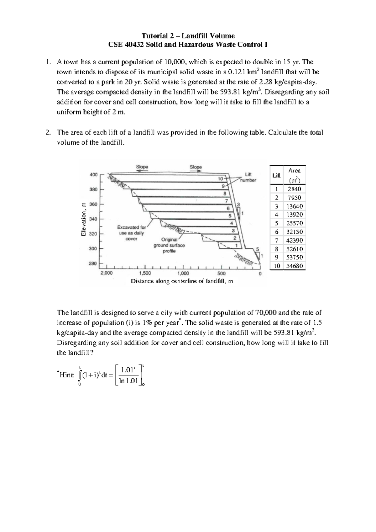 CSE 40432 Tutorial 2 - Calculating Landfill Volume and Capacity - Studocu