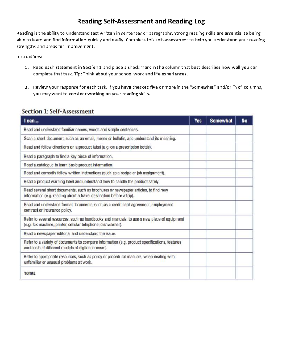 OLC4O Reading Self-Assessment and Log Guide - Studocu