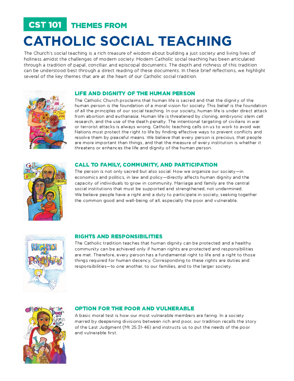CST 101: Key Themes of Catholic Social Teaching Handout - Studocu