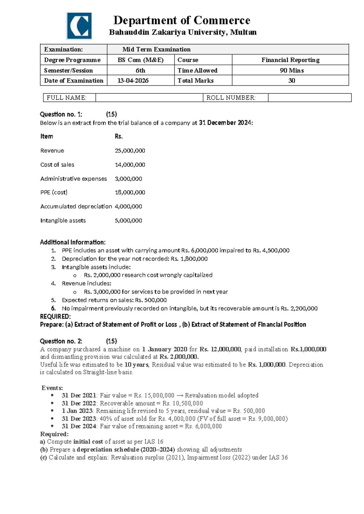 FR BS Com Midterm Exam Notes - Financial Reporting Analysis - Studocu