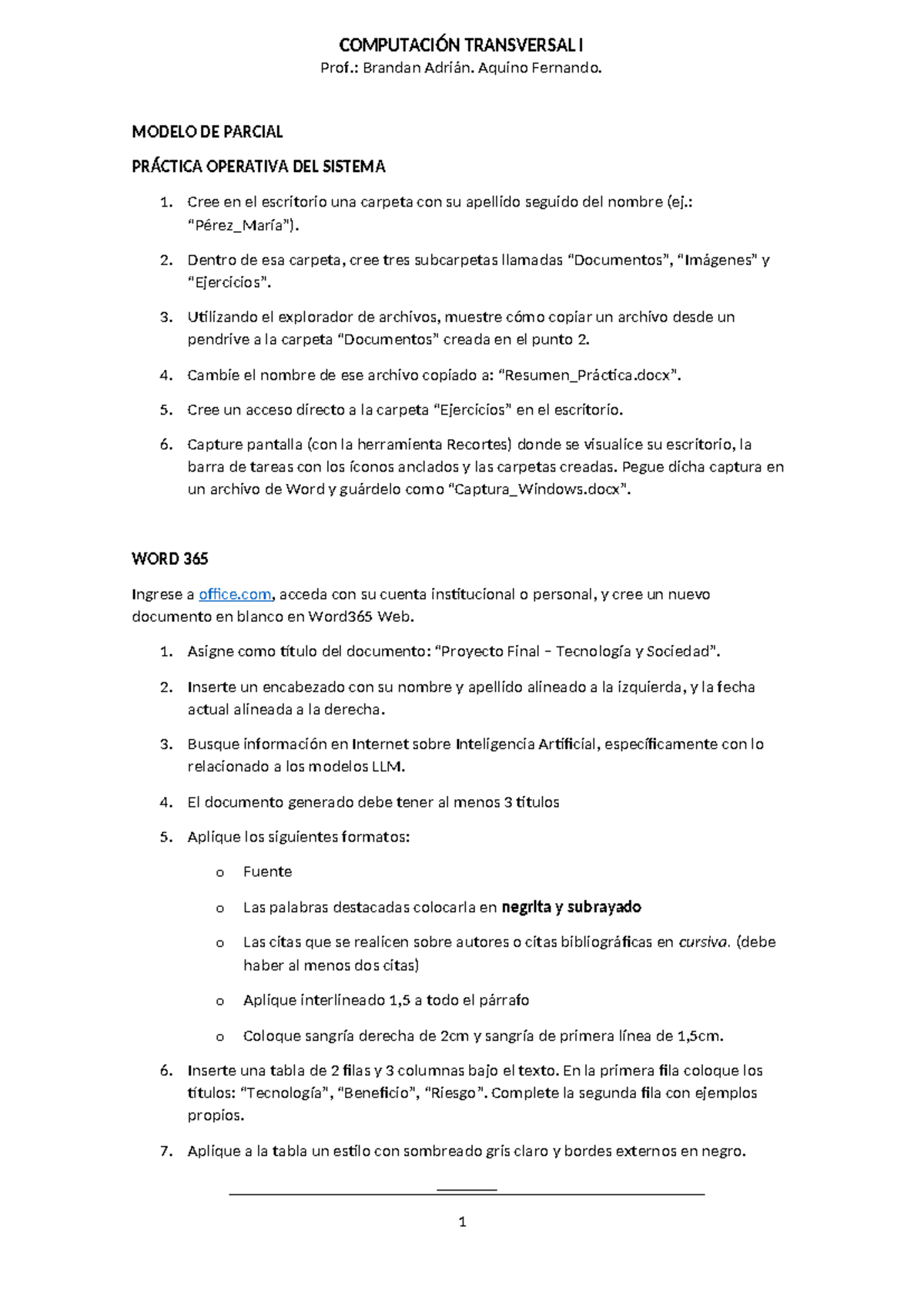 COMPUTACIÓN TRANSVERSAL I - Modelo de Parcial Práctica Operativa - Studocu