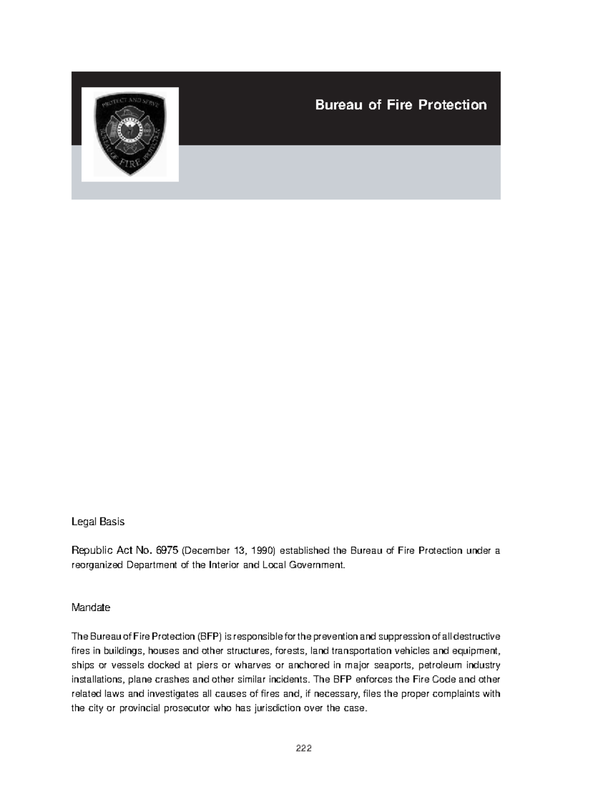 BFP Manual: Overview of Fire Protection Roles & Responsibilities - Studocu