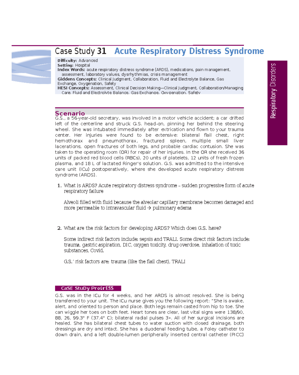 ARDS Case Study: Acute Respiratory Distress Syndrome Analysis - Studocu