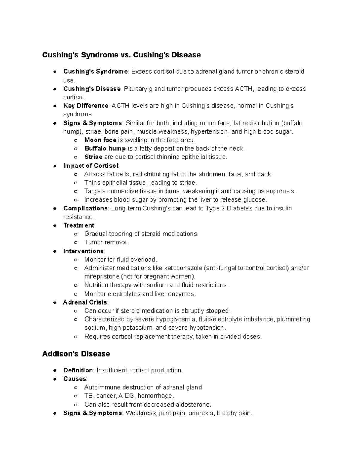 Cushing's Syndrome vs. Disease: Key Differences and Impacts - Studocu