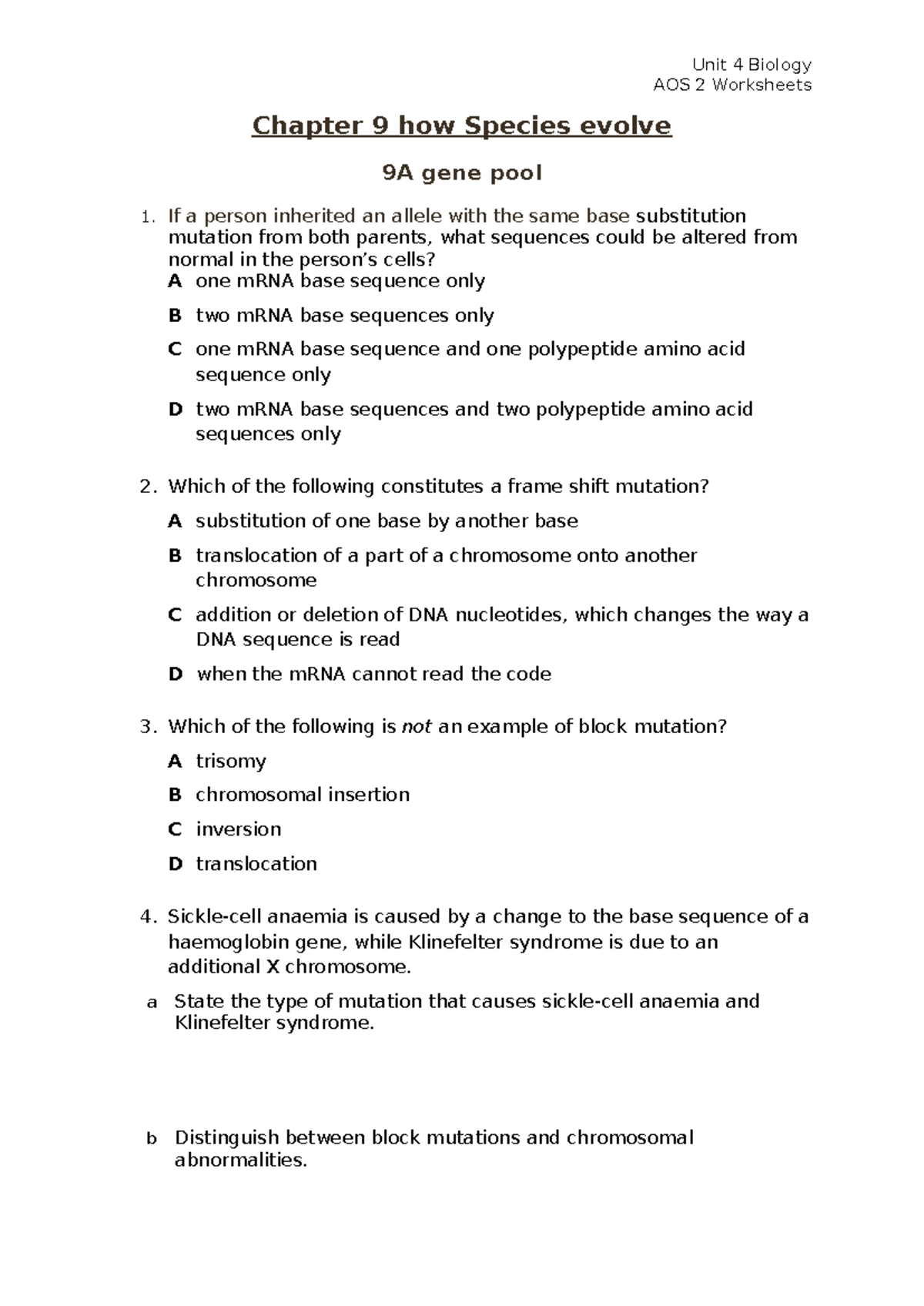 Chapter 9 how Species evolve worksheets - AOS 2 Worksheets Chapter 9 ...