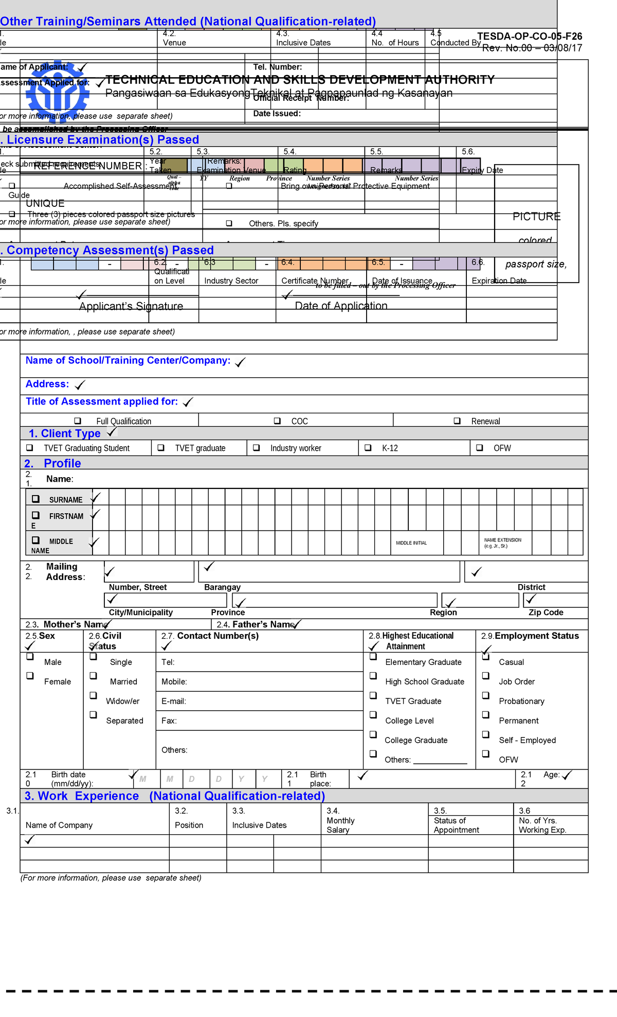 Application Form 1 1 - TESDA-OP-CO-05-F Rev. No – 03/08/ TECHNICAL ...