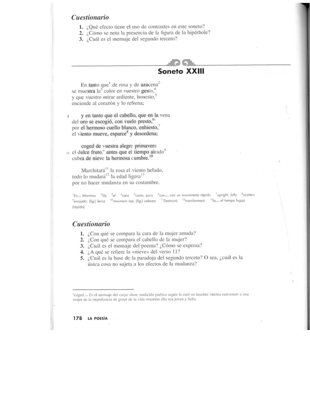 Cuestionario sobre el Soneto XXIII de Garcilaso de la Vega - 10 NOV 22 ...