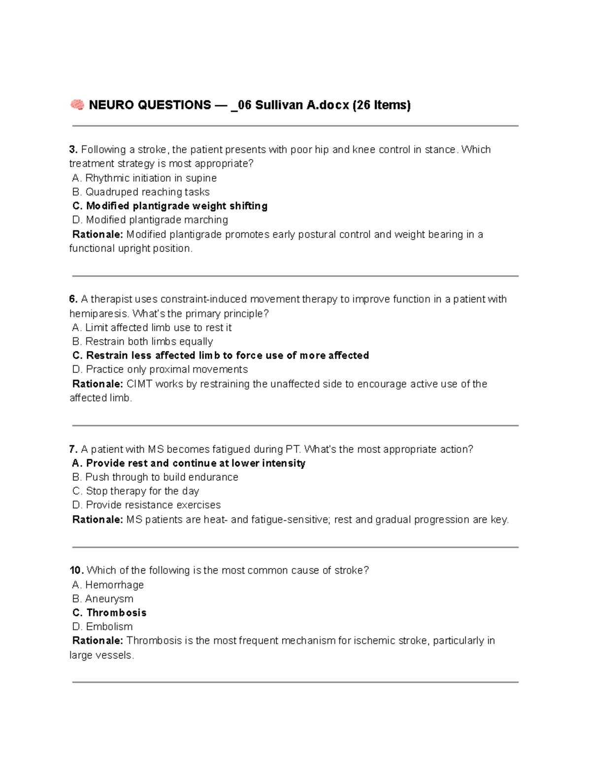 NEURO 06: Stroke & Movement Therapy Cheat Sheet - Key Concepts - Studocu
