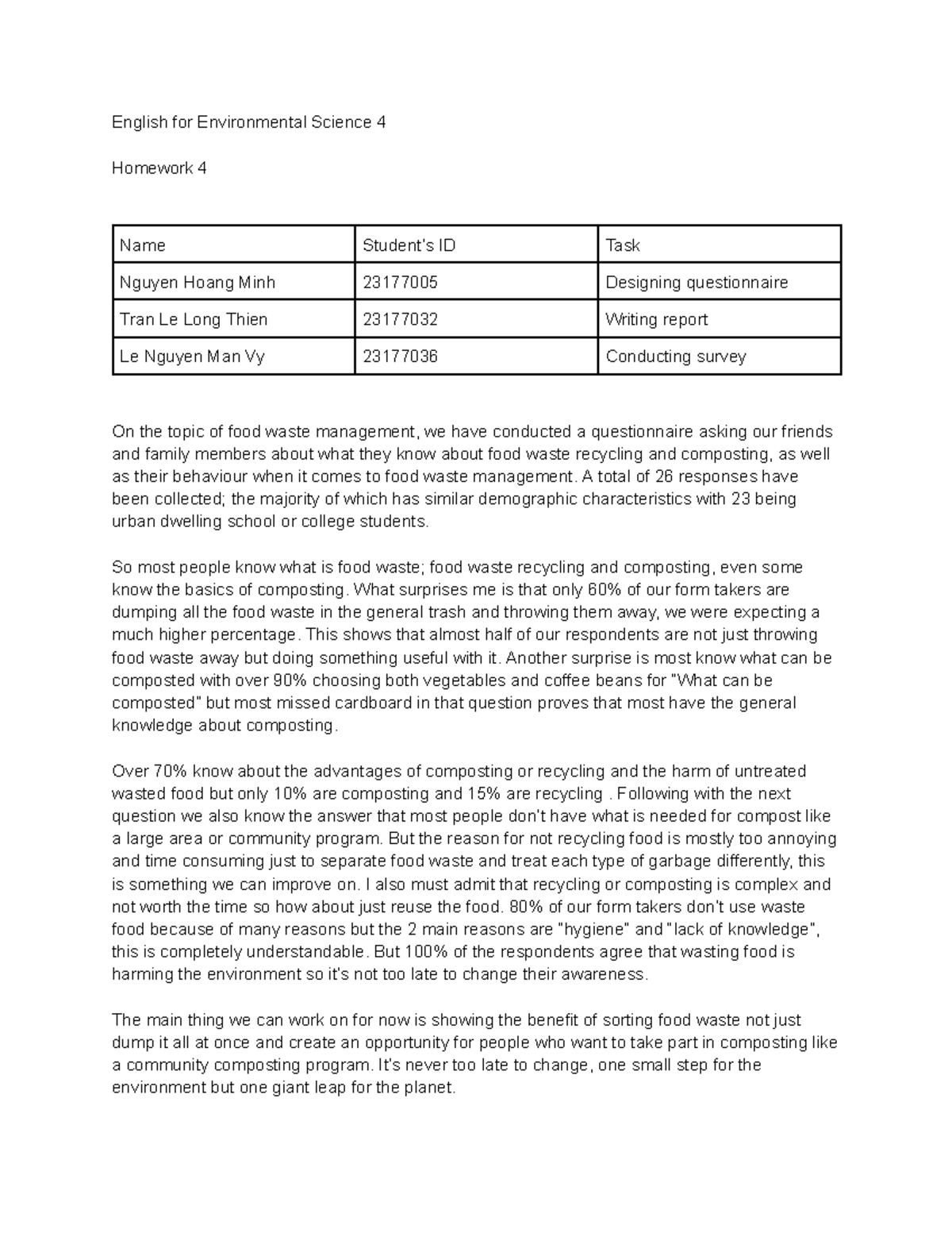 AVCN4 Homework 4 - Food Waste Management Questionnaire Analysis - Studocu
