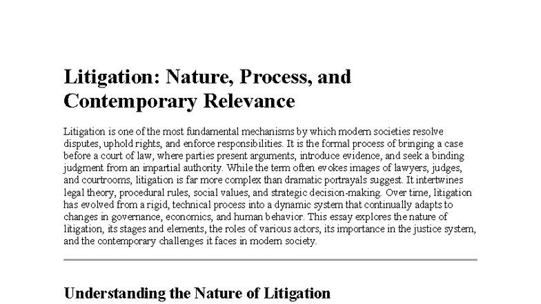 Litigation: Nature, Process, and Its Role in Modern Justice - Studocu
