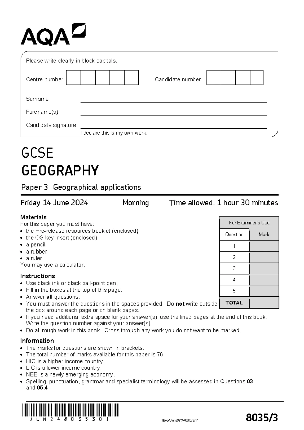 AQA GCSE Geography Fieldwork 1 - Practice Questions Guide - Studocu