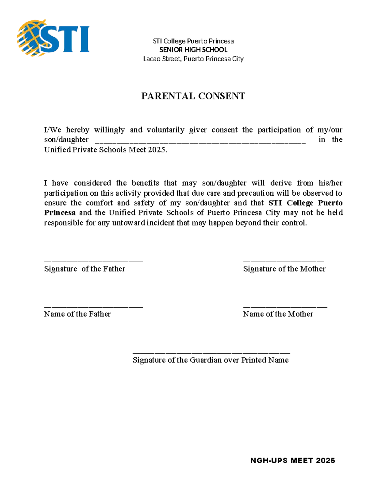 Parental Consent & Waiver for UPS Meet 2025 - Studocu