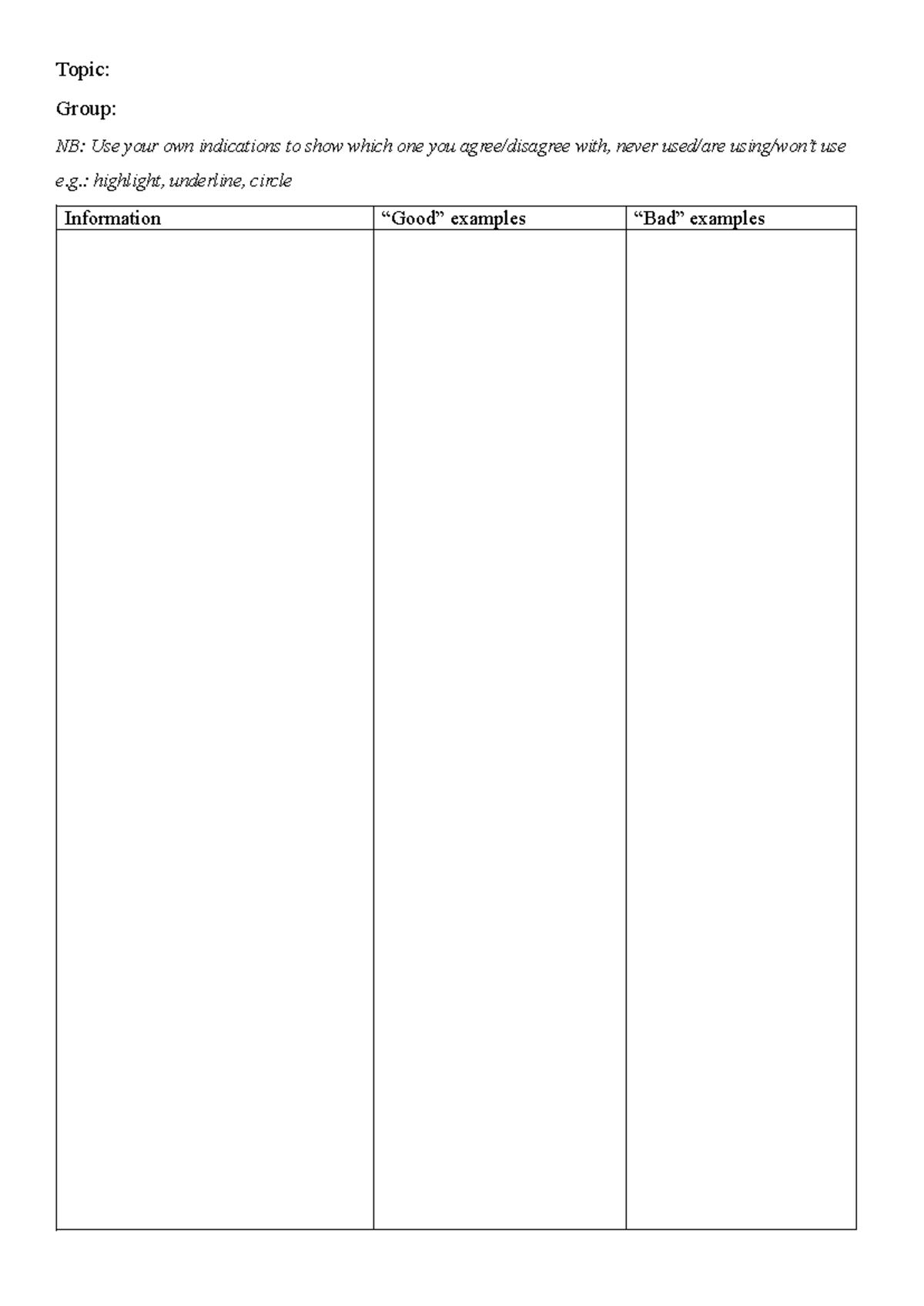 Group presentation handout - Public Speaking - Topic: Group: NB: Use ...