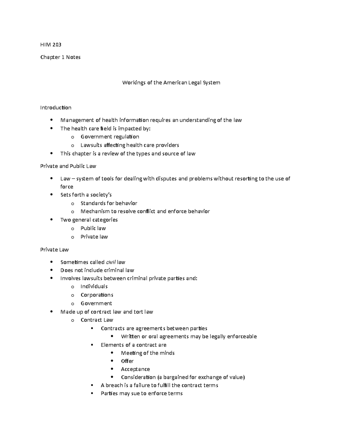 HIM 203 - Chap 1 Notes - HIM 203 Chapter 1 Notes Workings of the ...