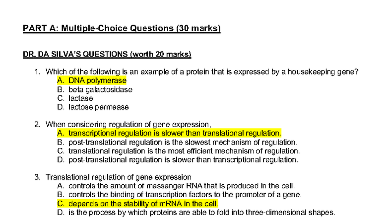 Test 2 V1 Student Answer Key - 2025F: Gene Expression & Regulation ...