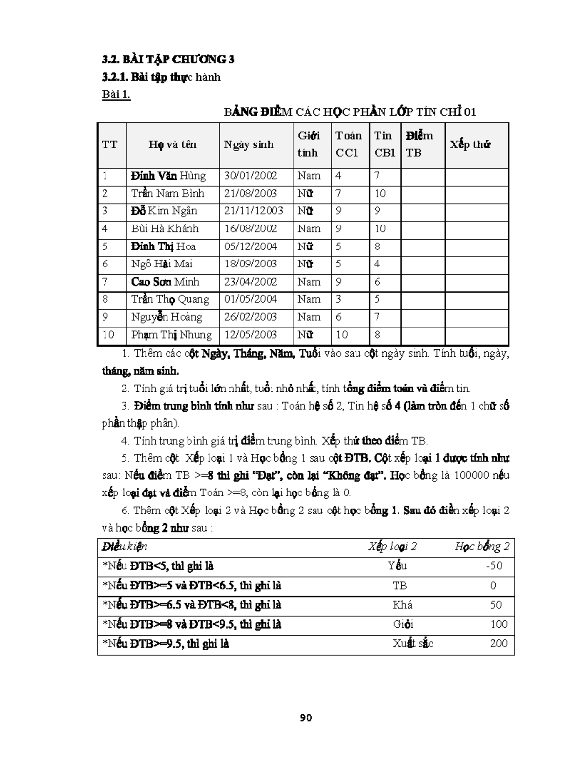 Bài tập Excel (2022) - Tin học cơ bản ĐHLĐ-XH - c hành Bài 1. B M CÁC H C PH N L P TÍN CH 01 TT ...