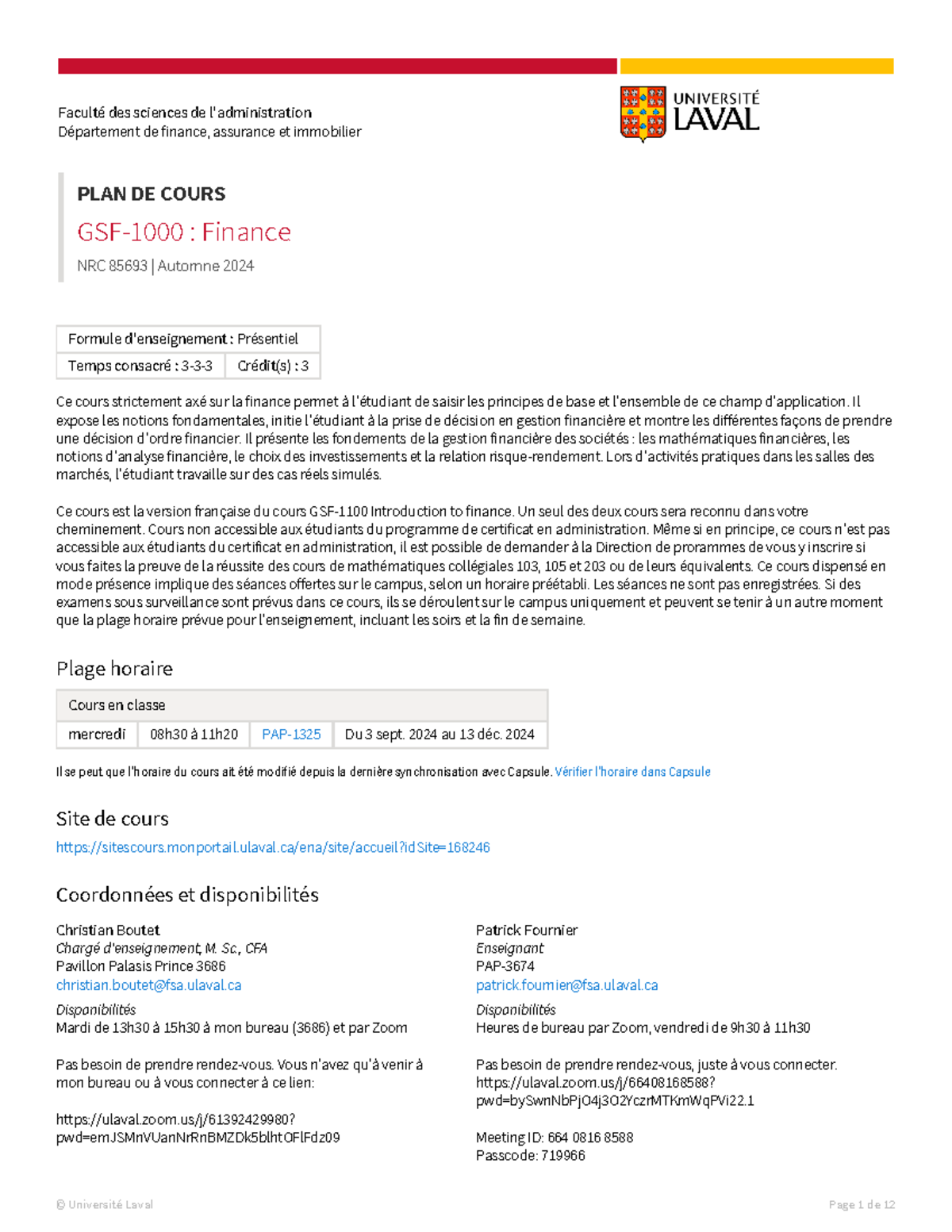 GSF-1000 A24 85693 - Plan de Cours Finance Automne 2024 - Studocu