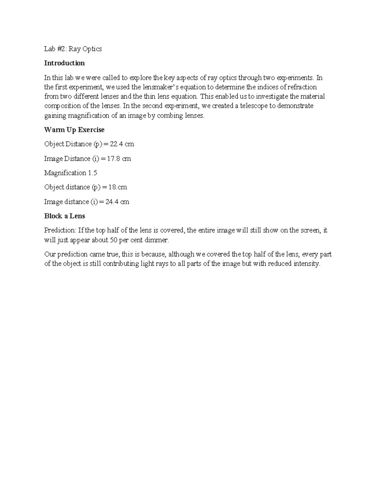 Lab 2 - Ray Optics: Exploring Refraction & Telescope Design - Studocu