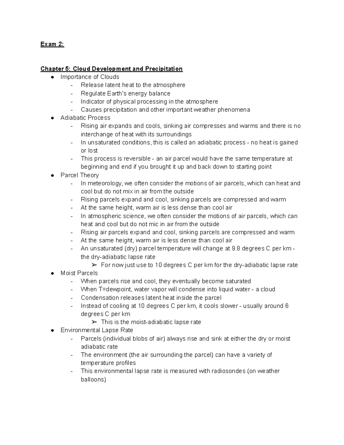 Exam 2: Cloud Development and Precipitation Overview (Chapter 5) - Exam ...