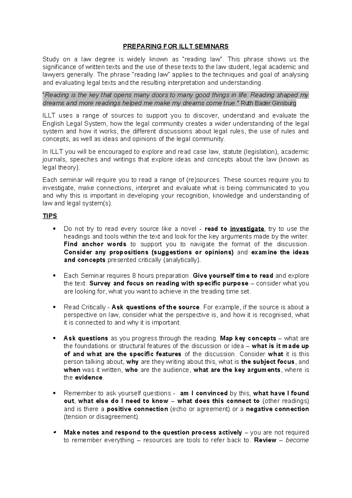 Preparing for ILLT Seminars: Strategies for Legal Text Analysis - Studocu