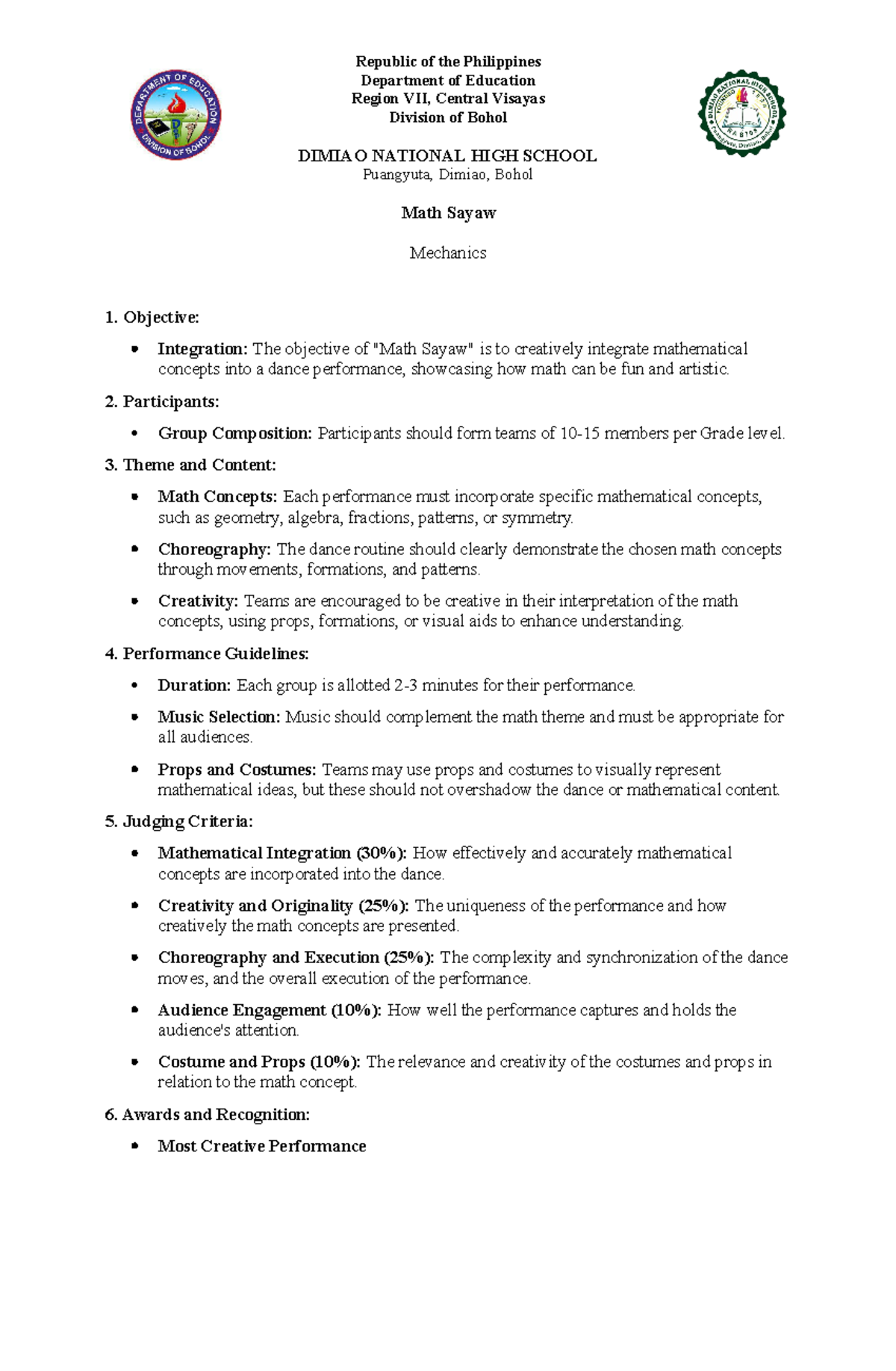 Math Sayaw: Integrating Dance with Math Concepts - Guidelines - Studocu