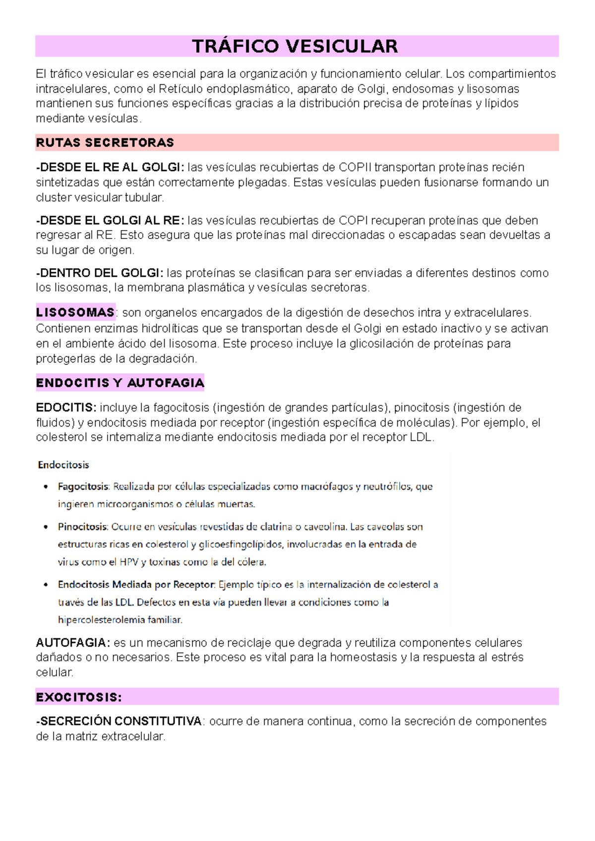 Tráfico Vesicular - Resumen de Funciones y Mecanismos Bioquímicos - Studocu
