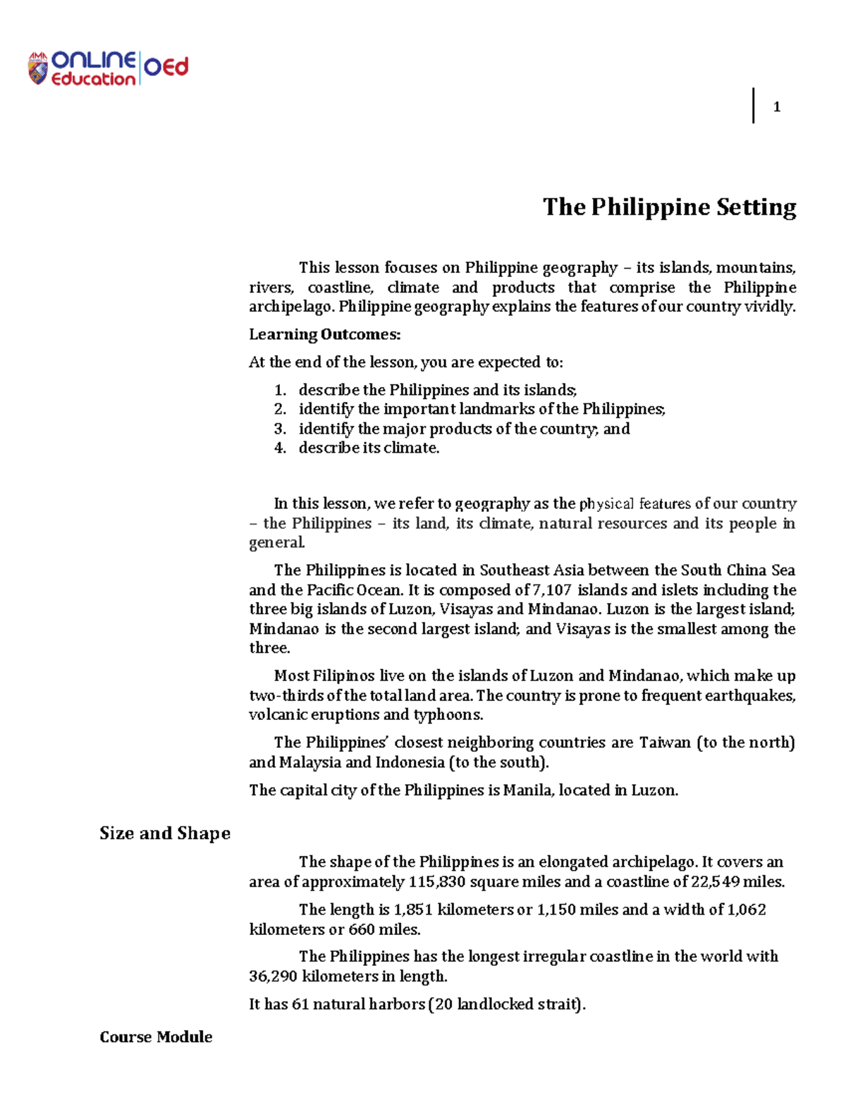 PH Geography: Understanding the Philippine Setting - Week 1 Module ...