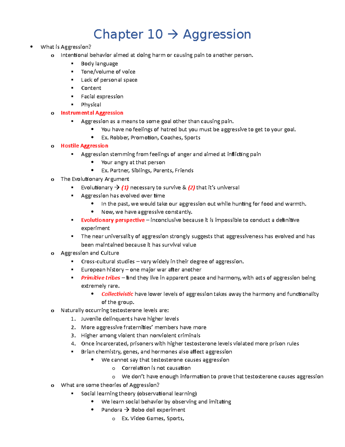 Aggression (Ch. 10) - Lecture notes based on chapters from the book for ...