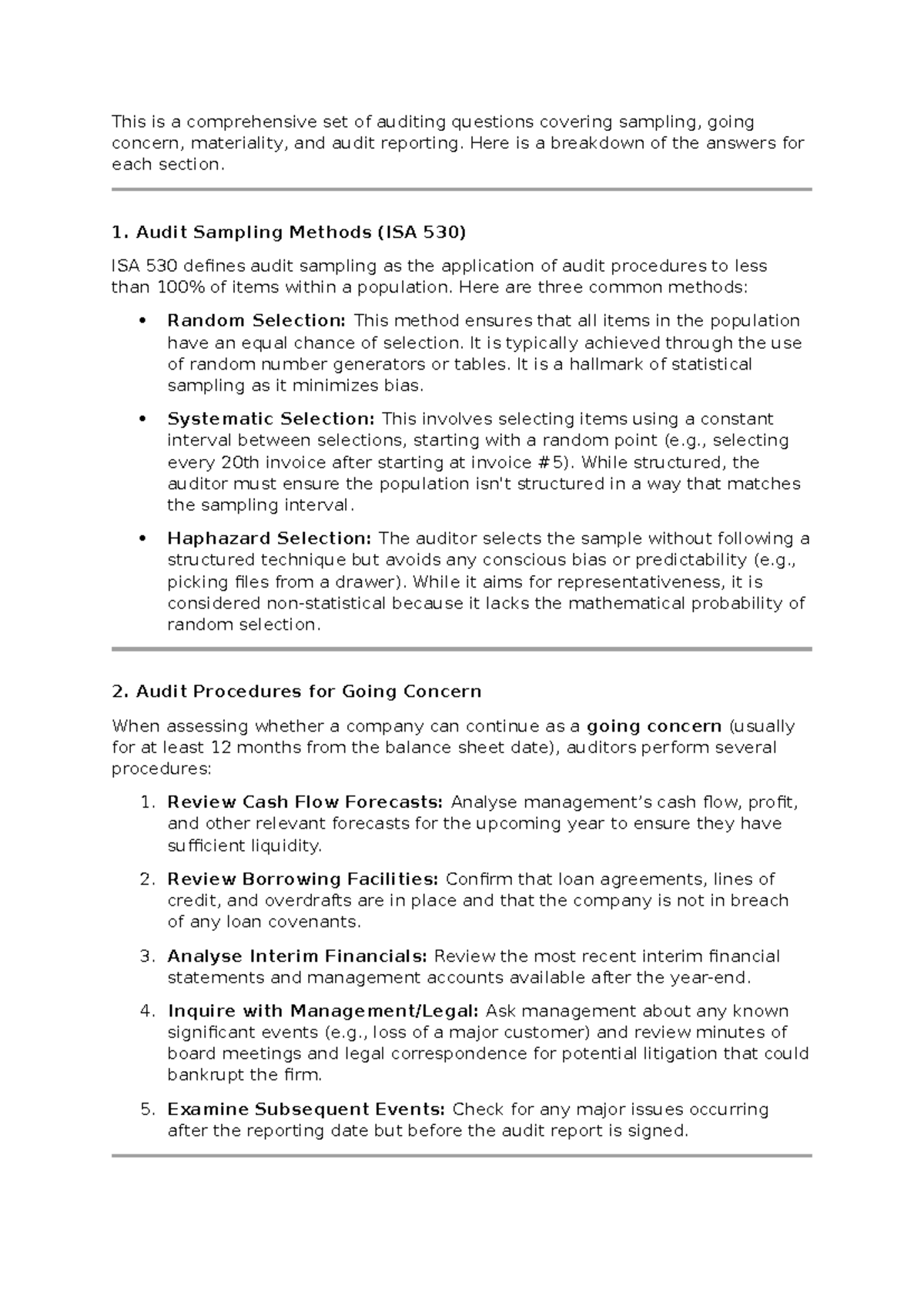 Auditing Questions & Answers: Sampling, Going Concern, & Materiality ...