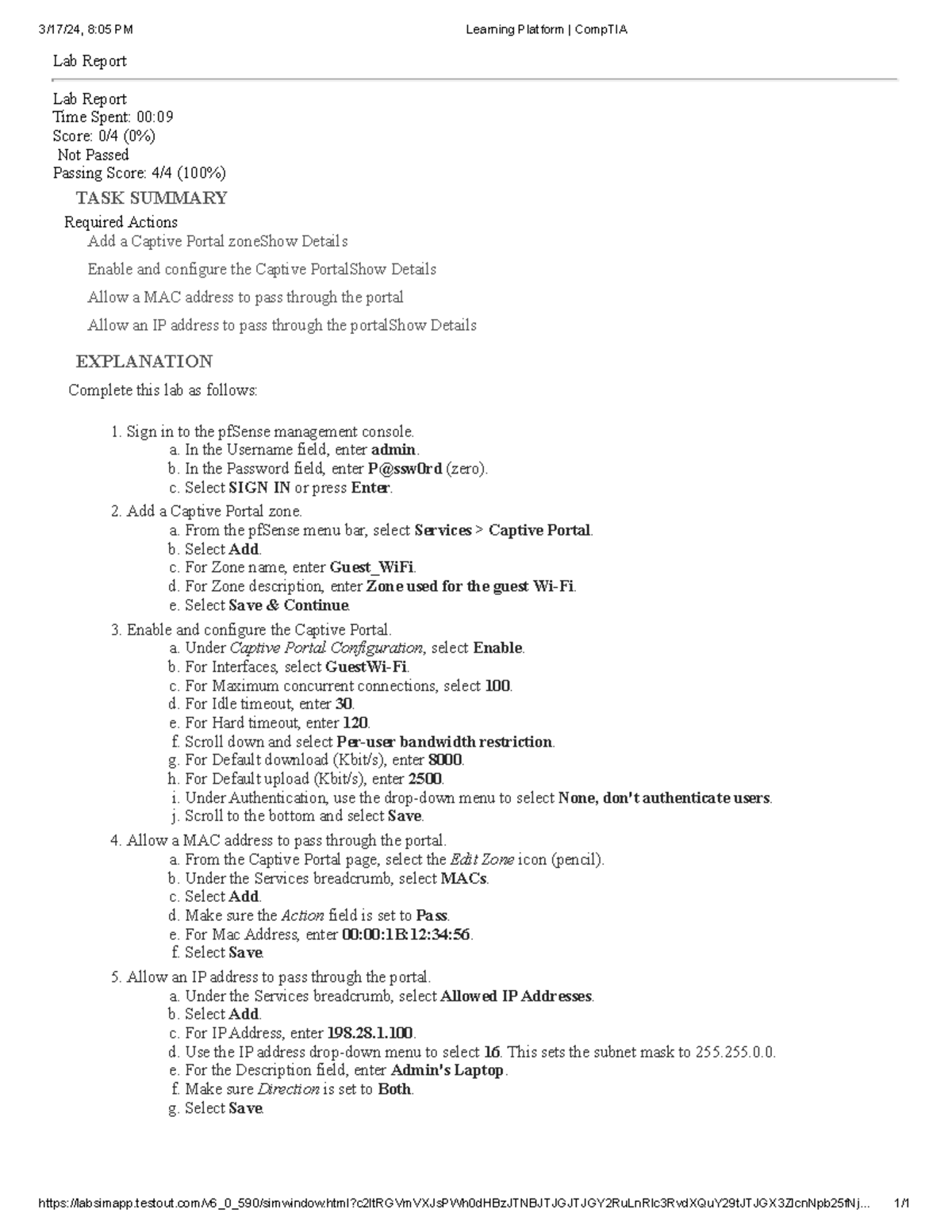 Configuring Captive Portal Settings in CompTIA Lab: 9.5.10 Guide - Studocu
