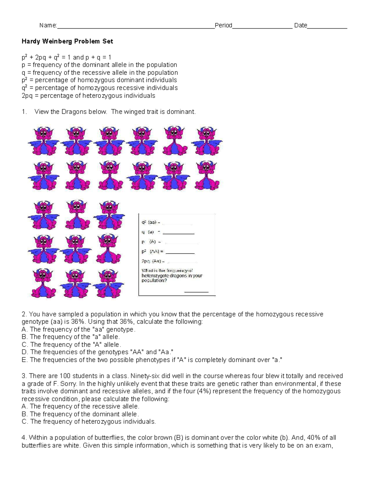 Hardy-Weinberg Problem Set: Genotype & Allele Frequencies Analysis ...