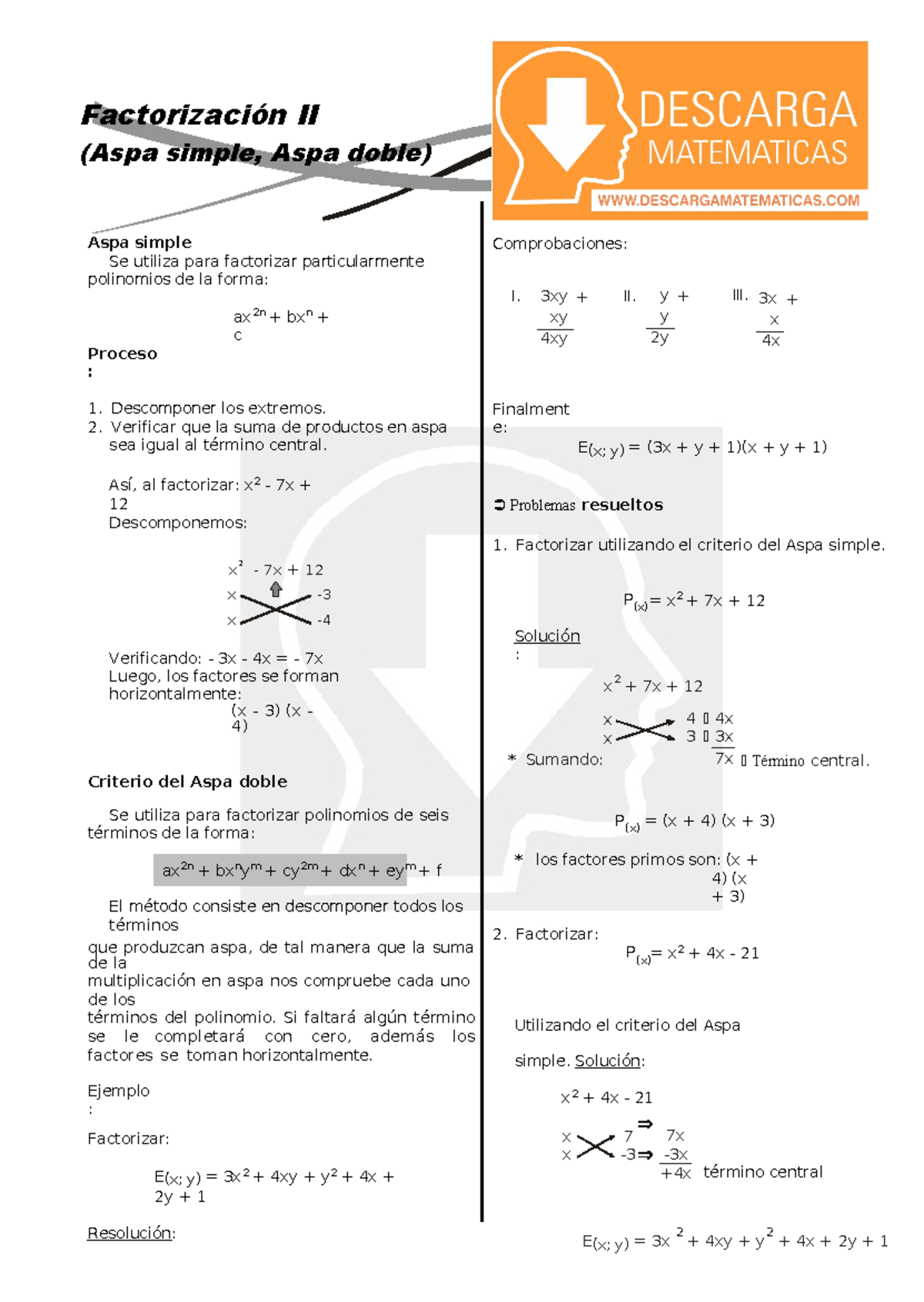 Factorización II: Aspa Simple y Doble - Ejercicios y Soluciones - Studocu